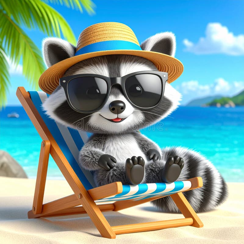 Raccoon on the Beach Cartoon Stock Image - Image of tropical, animals ...