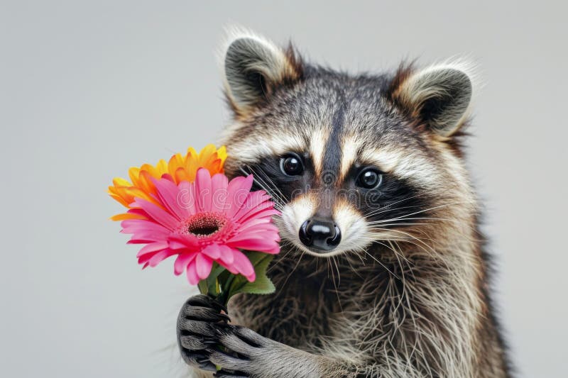 Raccoon with a Bouquet of Flowers Stock Image - Image of decoration ...