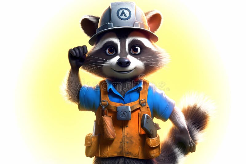 Raccoon Builder Surprised, Kind Face, in a Blue Helmet Generated AI ...