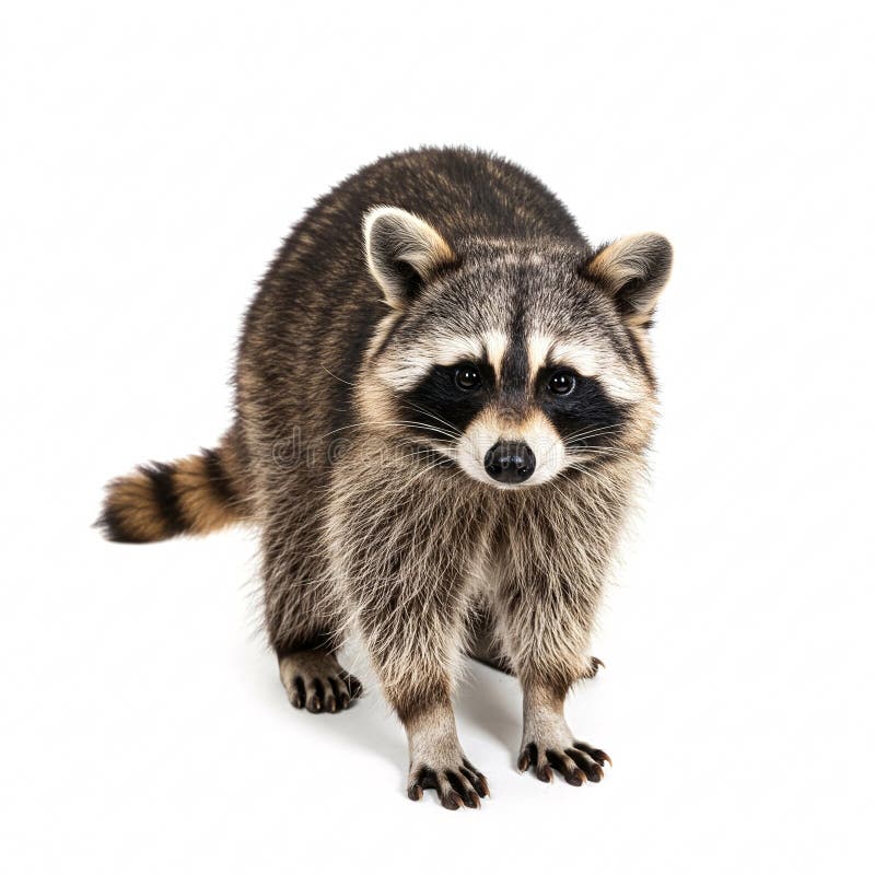 A Raccoon with a Characteristic Mask and Striped Tail, Standing and ...