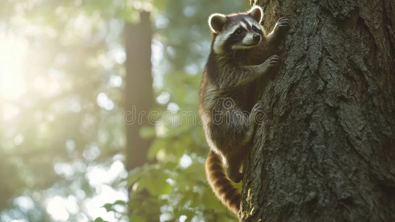 Raccoon Climbing a Tree Captured in Natural Daylight Stock Illustration ...