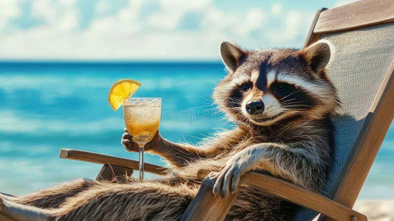 Raccoon with a Cocktail on the Beach. Selective Focus Stock Photo ...