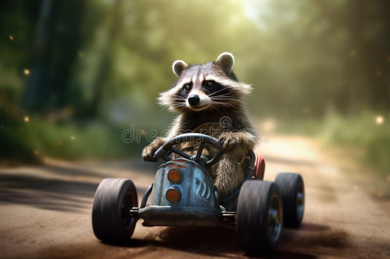 Raccoon Driving Go Kart. Generative AI Stock Illustration ...