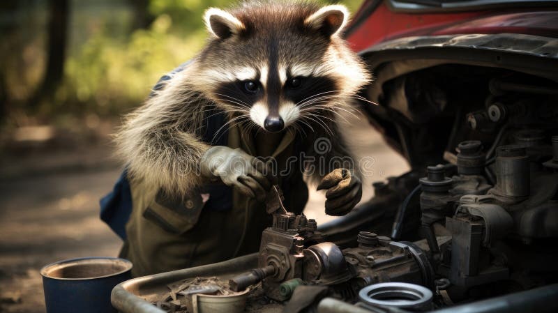 A Raccoon with Gloves and Gloves Touching a Machine Stock Illustration ...