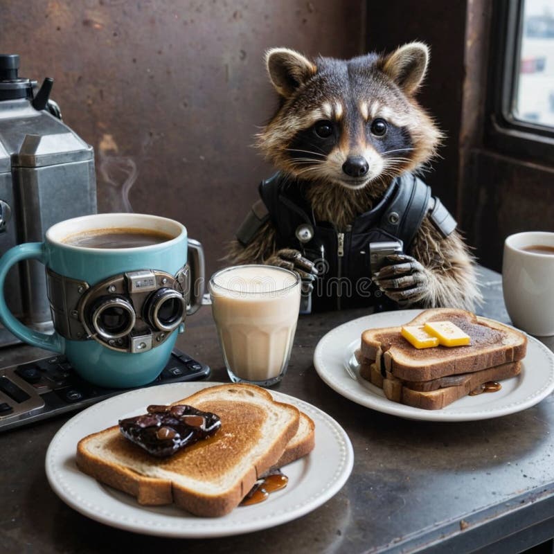 A Raccoon is Having Breakfast in an Authentic Cafe. AI. Stock Image ...