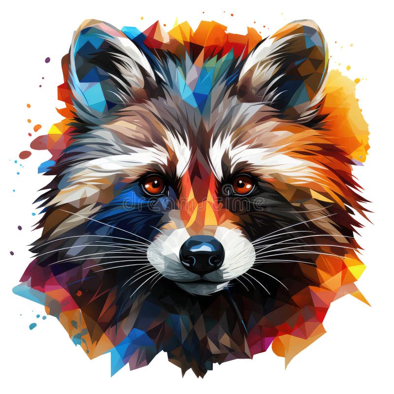 Raccoon Head - Polygonal Rainbow Art Stock Photo - Illustration of ...
