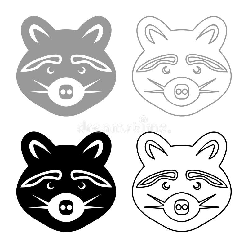 Raccoon Head Set Icon Grey Black Color Vector Illustration Image Solid ...