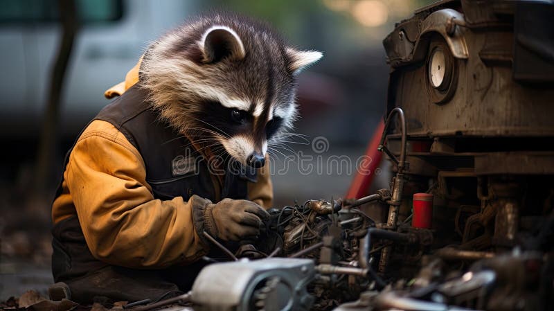 A Raccoon in a Jacket Working on a Machine Stock Illustration ...
