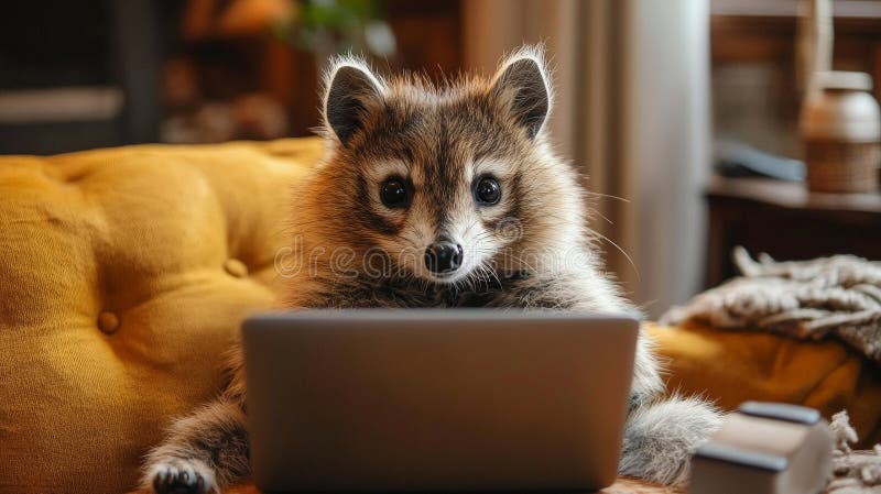 Raccoon on Laptop stock illustration. Illustration of comfortable ...