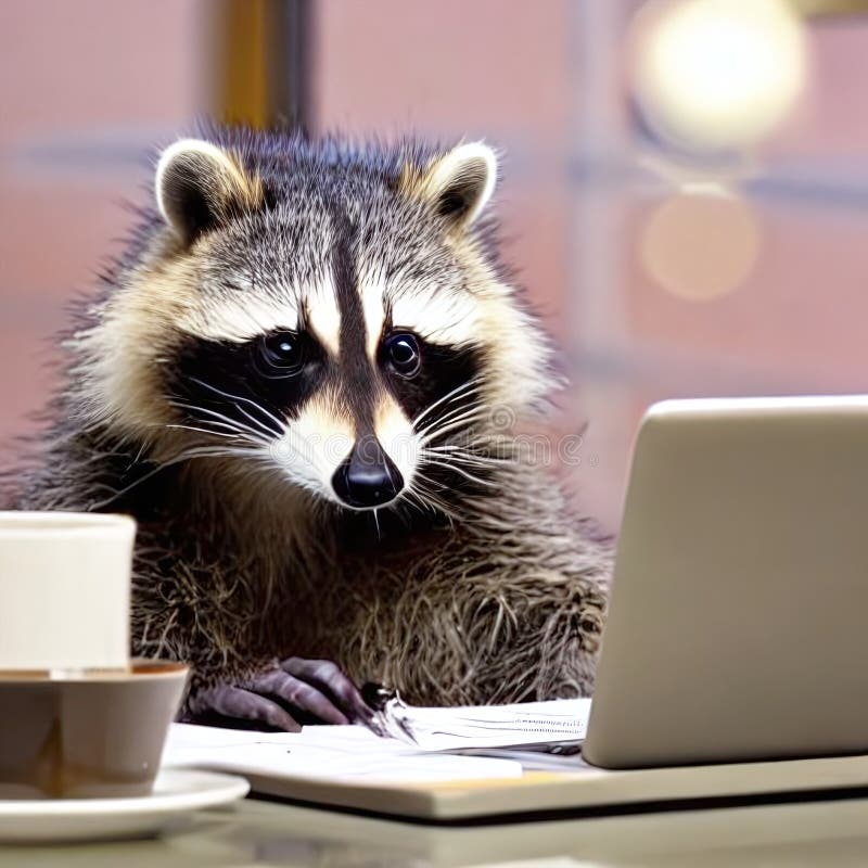 Raccoon in Office Environment, Surrounded by Precise Filing System ...
