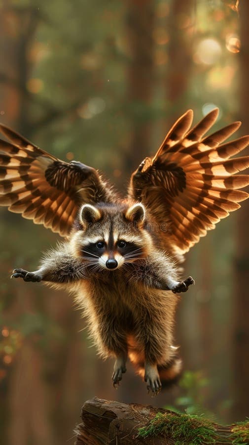 Raccoon with owl wings stock illustration. Illustration of feather ...