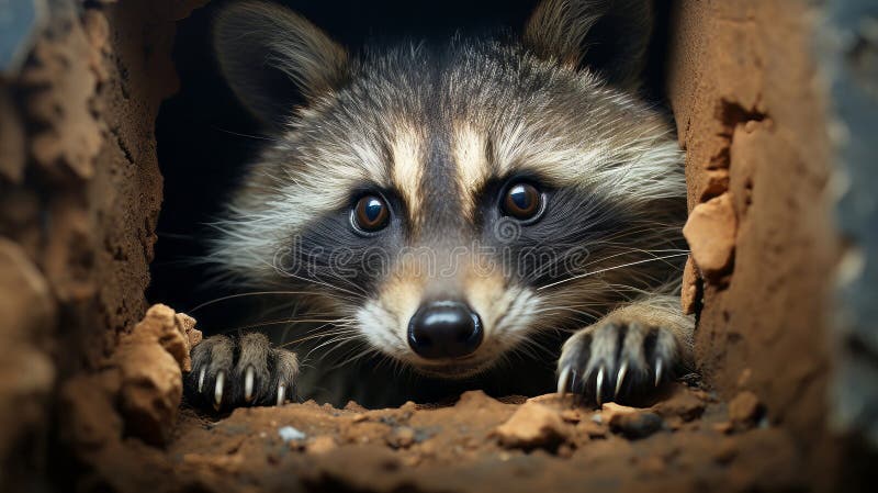 A Raccoon Peeking through a Hole in a Wall. Generative AI. Stock ...