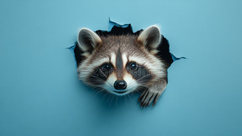 Raccoon Peeking through a Torn Blue Wall Stock Photo - Image of forest ...
