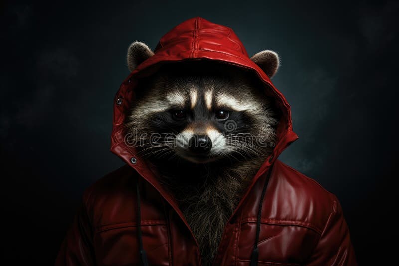 Raccoon in a Red Hooded Jacket Stock Illustration - Illustration of ...