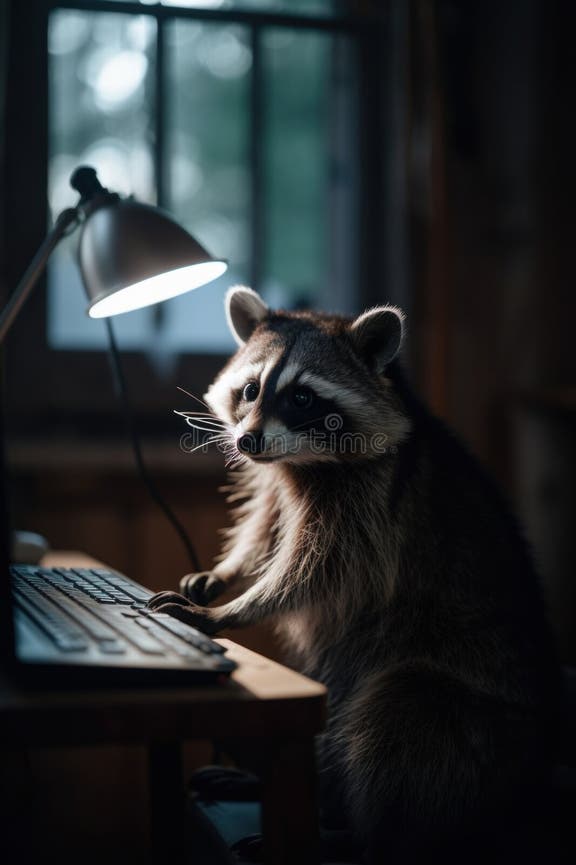A Raccoon Sitting on a Desk in Front of a Computer. Generative AI Image ...