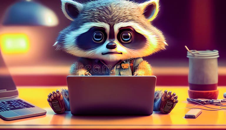 Raccoon Sitting in Front of Laptop Computer. Generative AI Stock ...