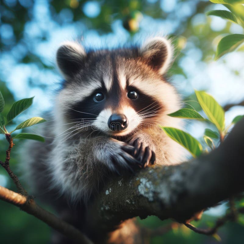 A Raccoon Sitting on a Tree Branch. Stock Illustration - Illustration ...