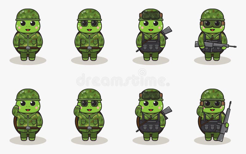Vector Illustration of Turtle Soldier Set Stock Vector - Illustration ...