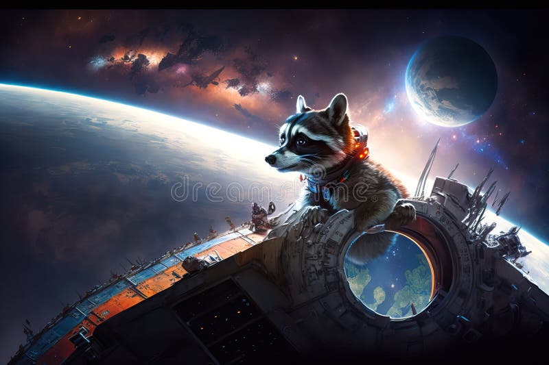 Raccoon in Space - Generative AI Stock Illustration - Illustration of ...