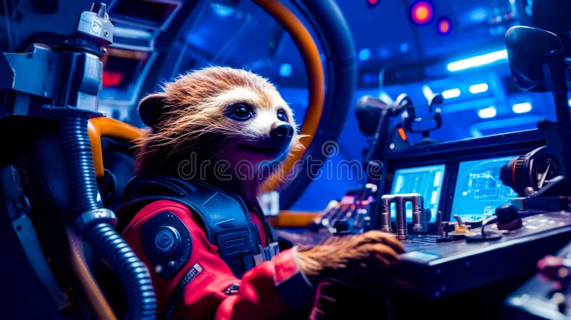 Raccoon in Space Suit Sitting in Front of Computer. Generative AI Stock ...