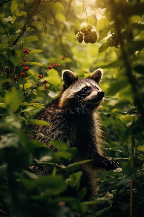 A Raccoon Standing in the Middle of a Forest. Generative AI Image ...