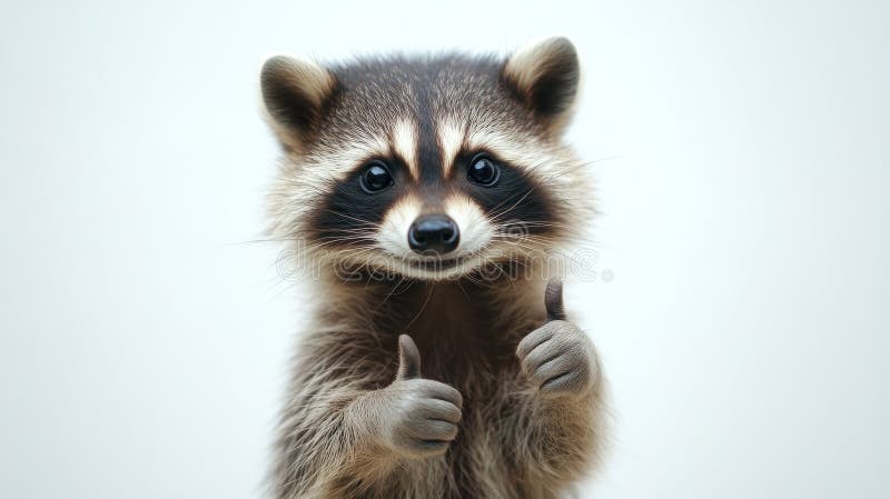 A Raccoon, Standing Out on a White Background, with a Thumbs Up Stock ...