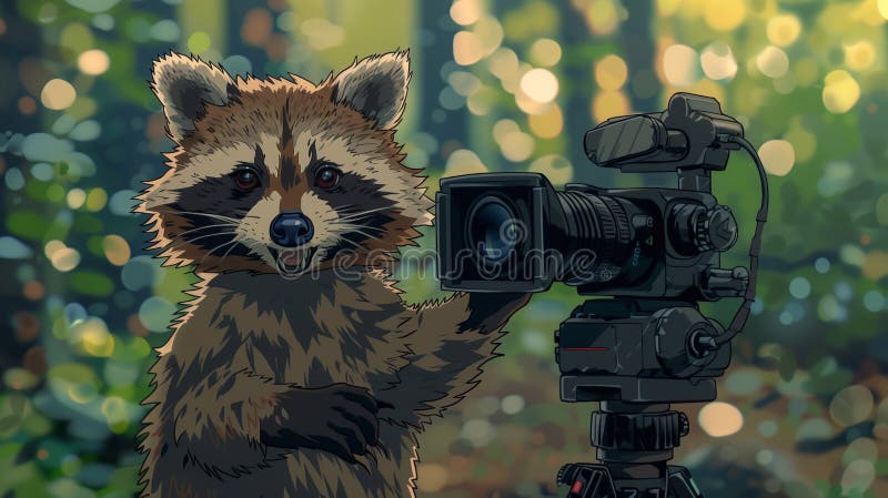 A Raccoon Takes a Video. the Work of a Videographer Stock Illustration ...