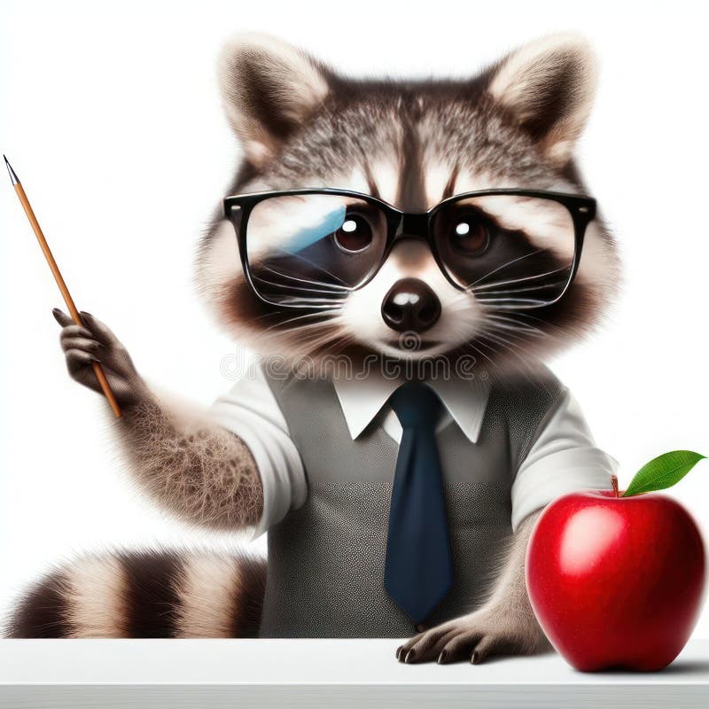 Raccoon Teacher with Glasses and a Pointer. Stock Illustration ...