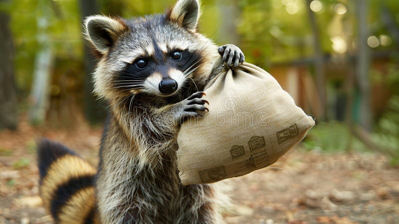 Raccoon Thief Bring Money Bag . Generative Ai Stock Illustration ...