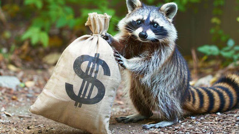 Raccoon Thief Bring Money Bag . Generative Ai Stock Illustration ...