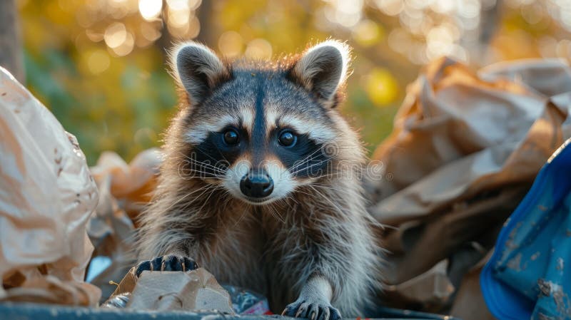 Raccoon in trash. stock image. Image of ecosystem, mammal - 354864627