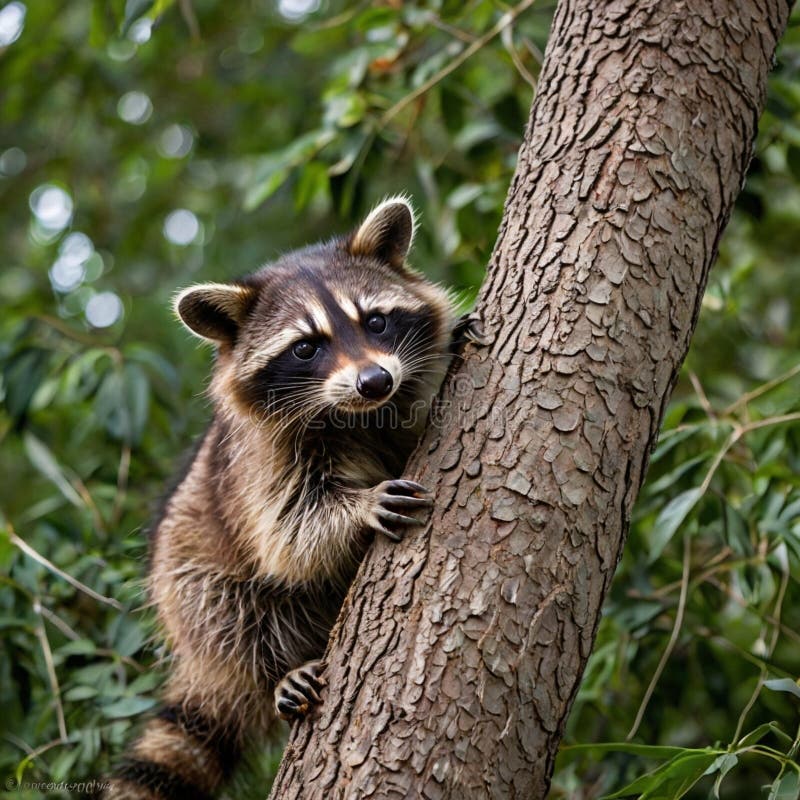 Raccoon on a tree stock illustration. Illustration of urban - 326319357
