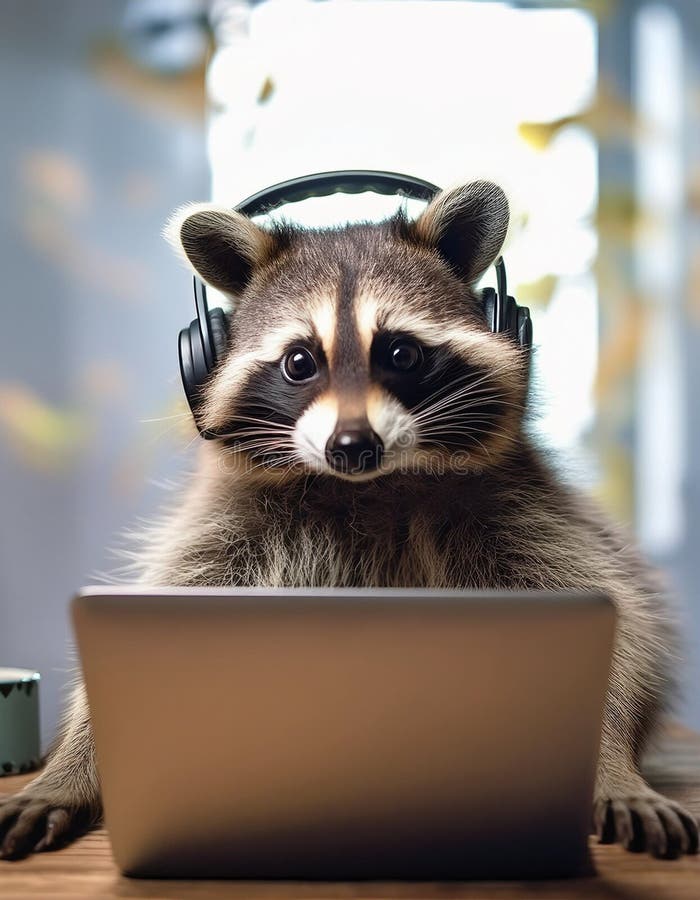 Raccoon Using Laptop Computer Stock Image - Image of animal, working ...