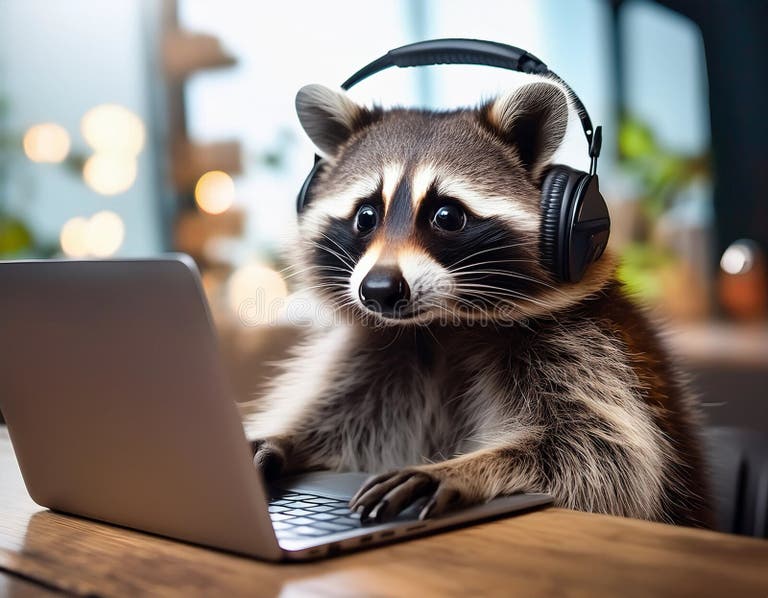 Raccoon Using Laptop Computer Stock Photo - Image of sitting, animal ...