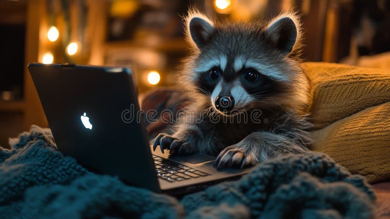 Raccoon Using Laptop stock illustration. Illustration of laptop - 346298750