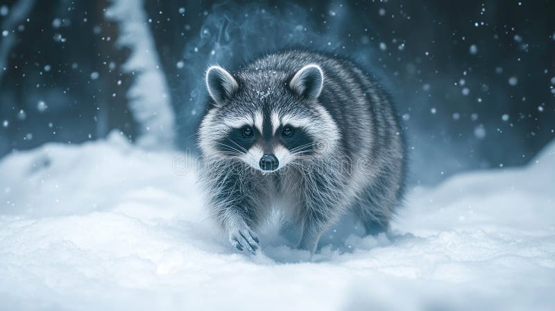 Raccoon Walking in Snowy Forest Stock Image - Image of landscape ...