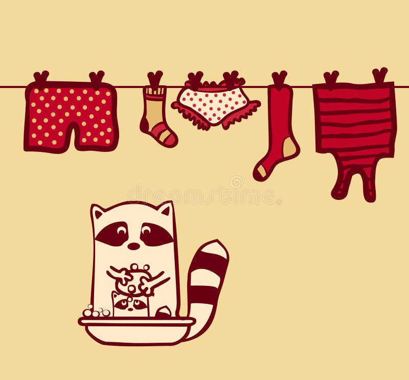Raccoon Wash Clothes and Wash Baby Stock Illustration - Illustration of ...