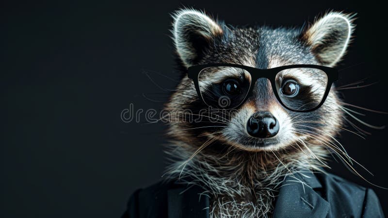 A Raccoon Wearing Glasses and a Jacket, Looking Directly at the Camera ...