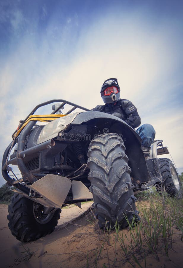 The Race Atv in Difficult Conditions. Stock Image - Image of quad ...