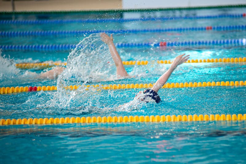 Race of Backstroke Swimmers in the Pool Stock Image - Image of back ...
