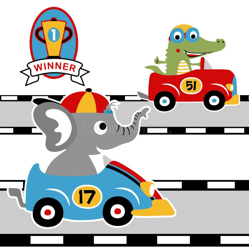 Funny Vector Cartoon of Race Car Competition Stock Vector ...