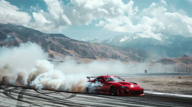 A Race Car Drifting on the Track with Clouds of Tire Smoke and ...