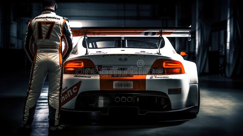 Race Car Driver Stands Next To a Racing Car. Generative Ai Stock ...