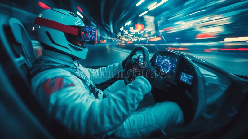 Race Car Driver Wearing VR Headset at Night in City Stock Illustration ...