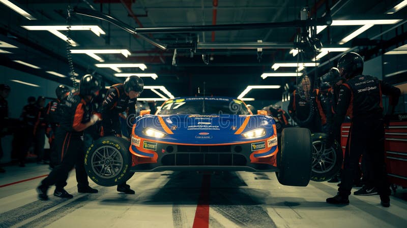 Race Car in Pit Stop with Intense Overhead Lighting Stock Illustration - Illustration of ...