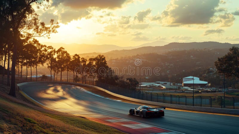 Race Car on a Mountain Track at Sunset Stock Illustration ...