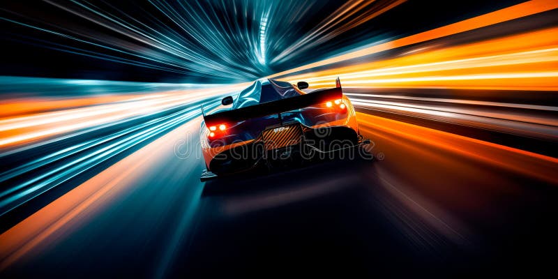 Race Car Speeding Around a Track with Long Exposure Trails of Light and ...