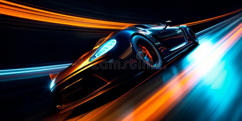 Race Car Speeding Around a Track with Long Exposure Trails of Light and ...
