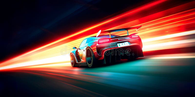 Race Car Speeding Around a Track with Long Exposure Trails of Light and ...