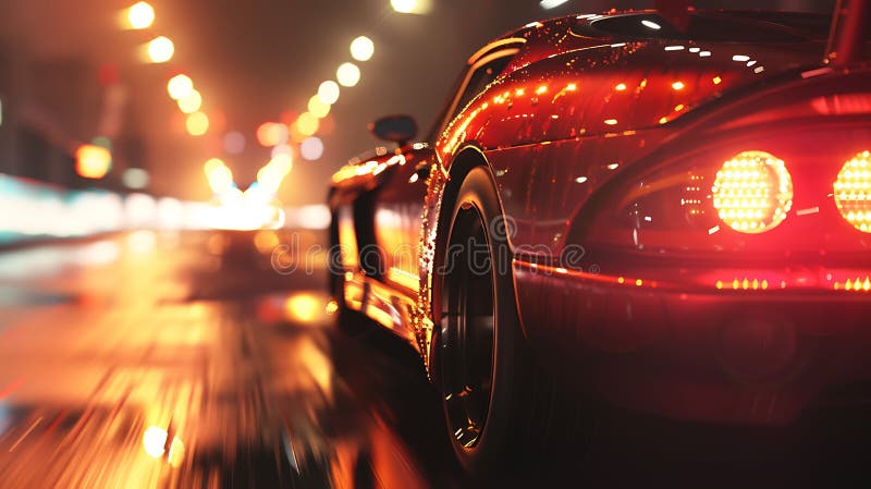 Race Car on Track with Blurred Lights Stock Illustration - Illustration ...